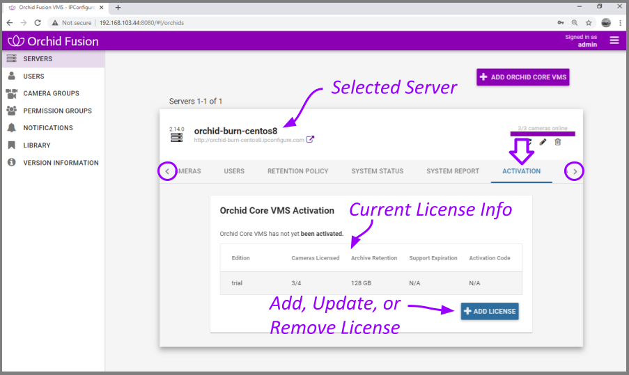 The Activation Tab - Orchid Hybrid/Fusion VMS Administrator Guide - 2.16