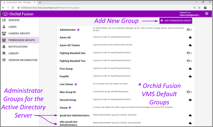 Add a Permission Group for Active Directory - Orchid Hybrid/Fusion VMS ...