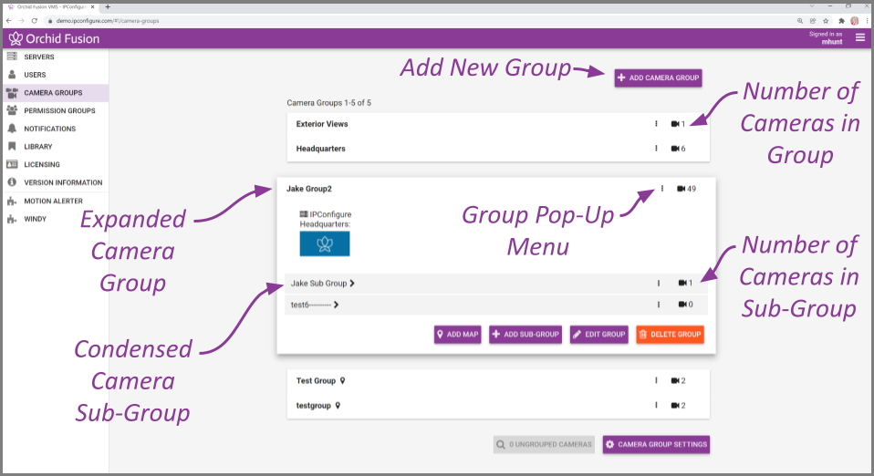 Access the Orchid Fusion VMS Camera Group List - Orchid Hybrid/Fusion ...