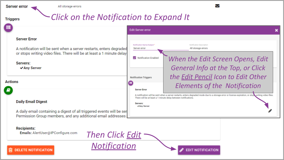 Edit Notification - Orchid Hybrid/Fusion VMS Administrator Guide - 22.3