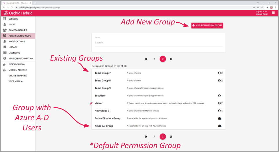 Add a Permission Group for Azure Active Directory - Orchid Hybrid/Fusion VMS Administrator Guide ...