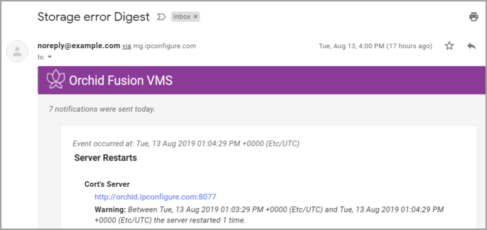 Sample Notifications - Orchid Hybrid/Fusion VMS Administrator Guide - 22.3