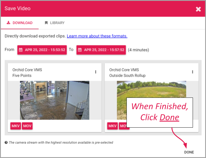 Export by Date/Time Range - Orchid Hybrid/Fusion VMS User Guide - 22.6