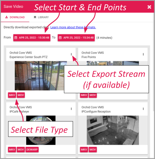 Export by Date/Time Range - Orchid Hybrid/Fusion VMS User Guide - 22.6