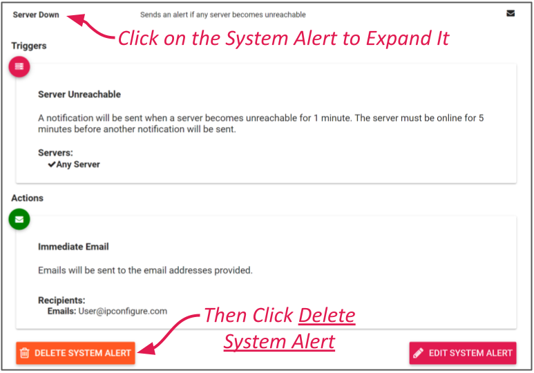 Editing or Deleting a System Alert - Orchid Hybrid/Fusion VMS Administrator Guide - 22.6