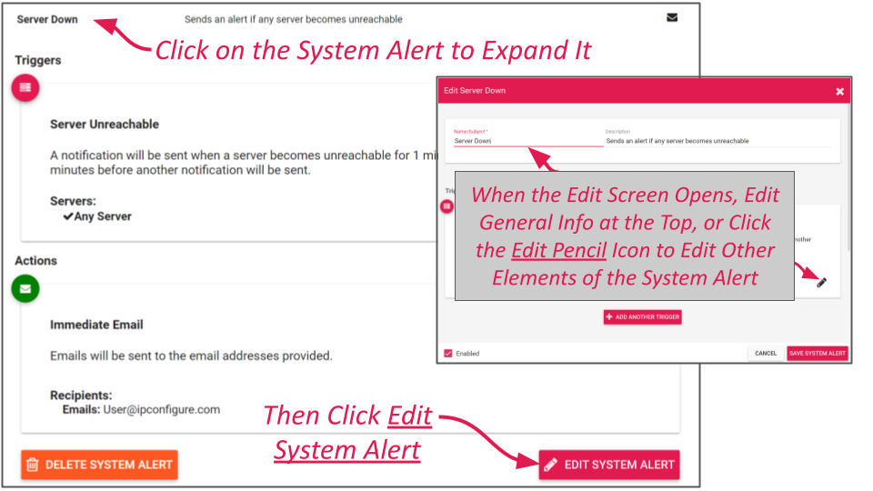 Editing or Deleting a System Alert - Orchid Hybrid/Fusion VMS Administrator Guide - 22.6