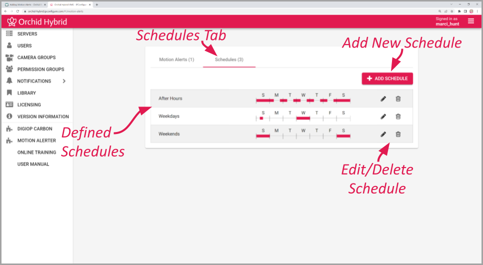 Adding Schedules - Orchid Fusion/Hybrid VMS Administrator Guide - 22.6