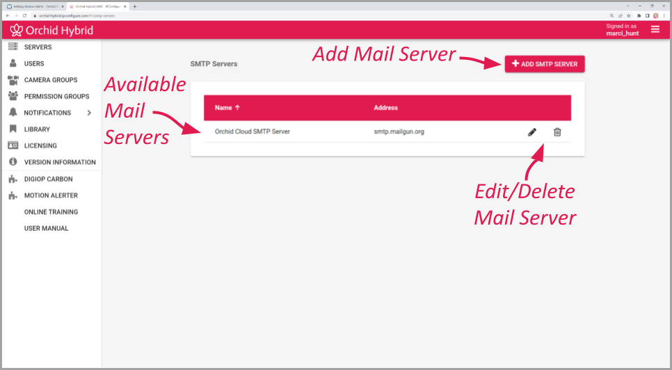 SMTP Servers - Orchid Hybrid/Fusion VMS Administrator Guide - 22.6