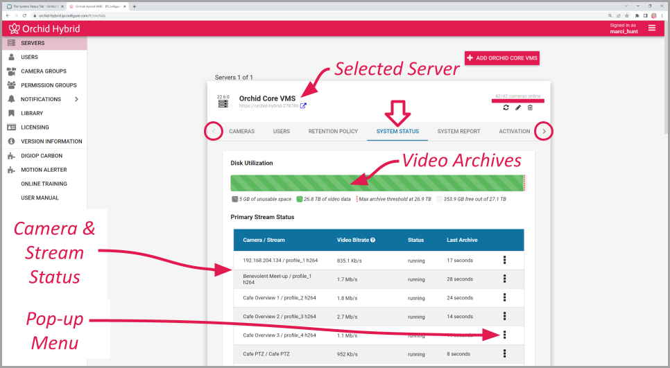 The System Status Tab - Orchid Hybrid/Fusion VMS Administrator Guide - 22.6
