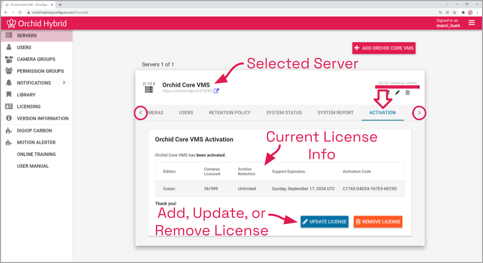 The Activation Tab - Orchid Hybrid/Fusion VMS Administrator Guide - 22.12