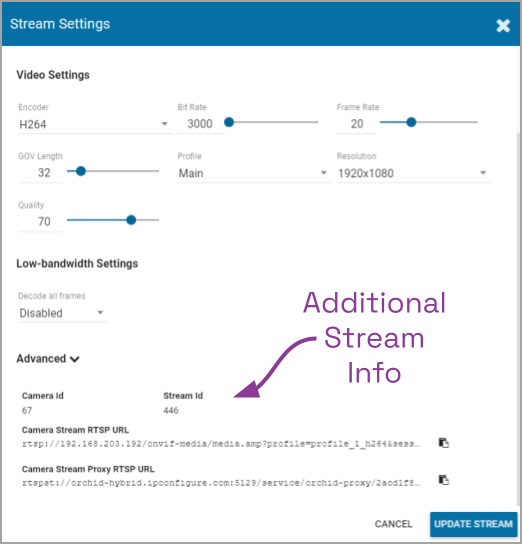 Edit Camera Stream Settings - Orchid Fusion/Hybrid VMS Administrator Guide - 22.12