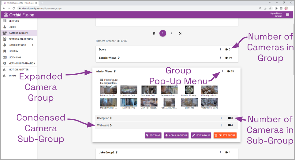 Access the Orchid Fusion VMS Camera Group List - Orchid Hybrid/Fusion ...