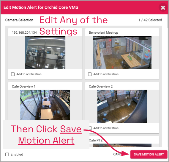 Editing or Deleting a Motion Alert - Orchid Hybrid/Fusion VMS ...