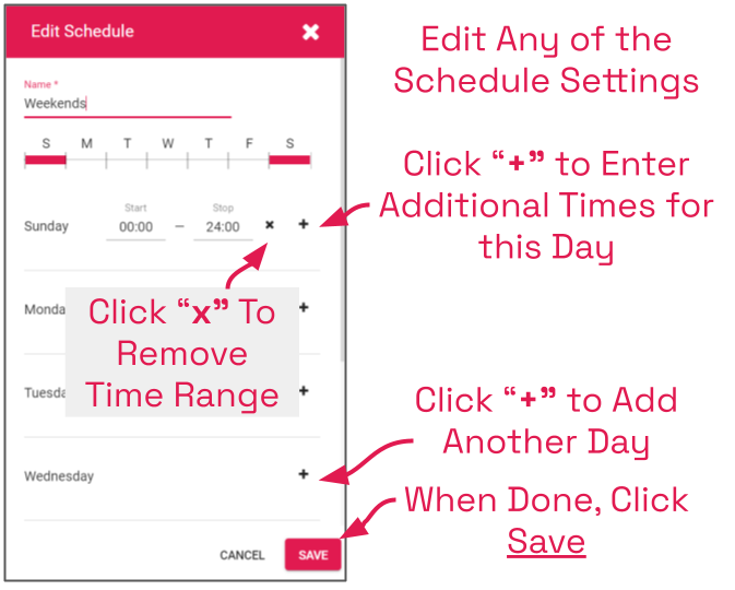 Editing or Deleting a Schedule - Orchid Hybrid/Fusion VMS Administrator ...