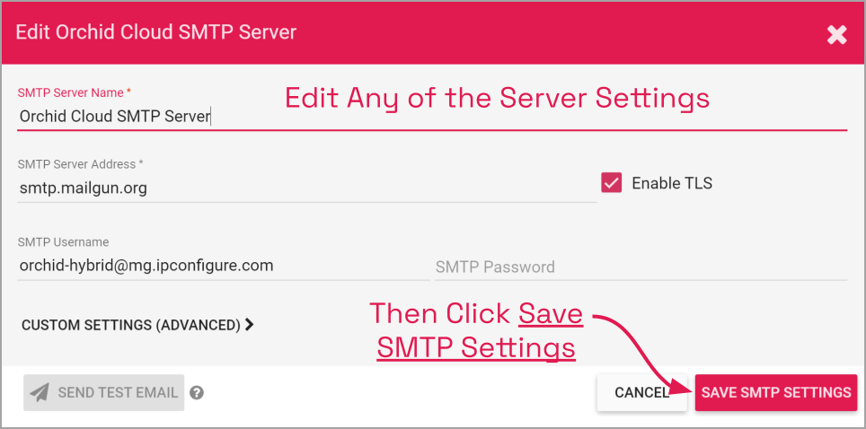 Editing or Deleting an SMTP Server - Orchid Hybrid/Fusion VMS ...