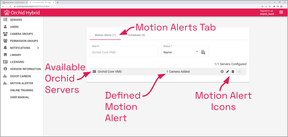 Motion Alerts - Orchid Fusion/Hybrid VMS Administrator Guide - 22.12