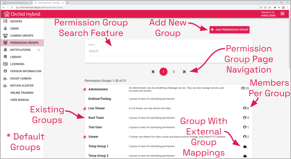 Accessing the Permission Groups - Orchid Hybrid/Fusion VMS Administrator Guide - 22.12