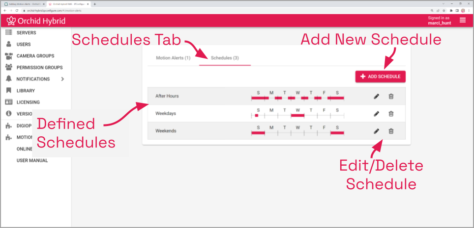 Adding Schedules - Orchid Hybrid/Fusion VMS Administrator Guide - 22.12