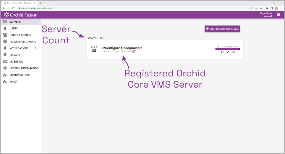 Managing Orchid Core VMS Servers - Orchid Hybrid/Fusion VMS Administrator Guide - 22.12