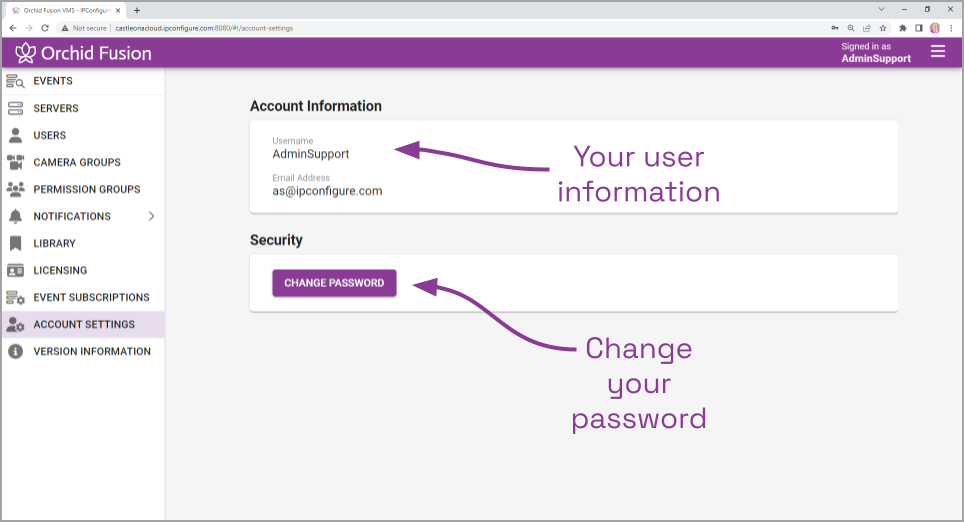 Account Settings - Orchid Hybrid/Fusion VMS Administrator Guide - 24.3