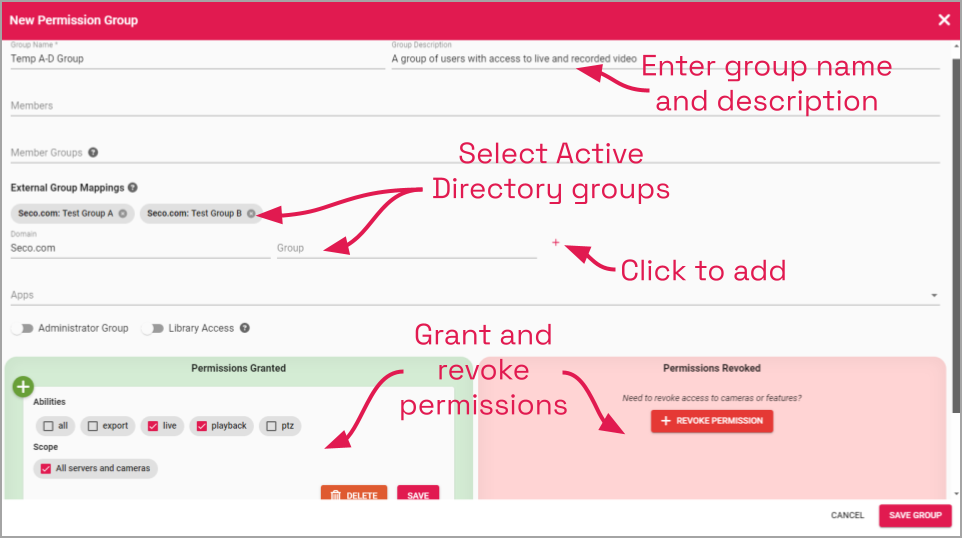 Add a Permission Group for Active Directory - Orchid Hybrid/Fusion VMS ...
