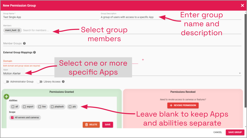 Add a Permission Group for Selected Apps - Orchid Hybrid/Fusion VMS ...