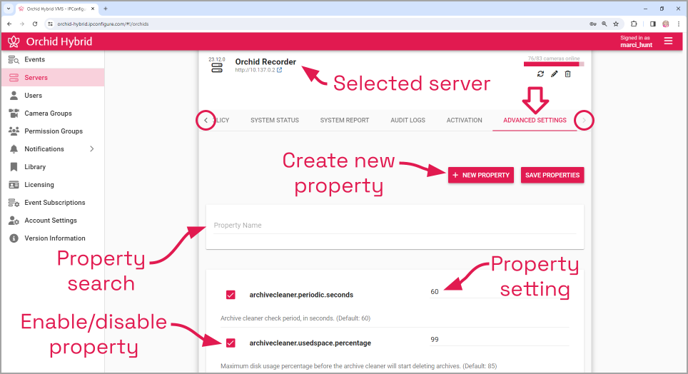The Advanced Settings Tab - Orchid Hybrid/Fusion VMS Administrator ...