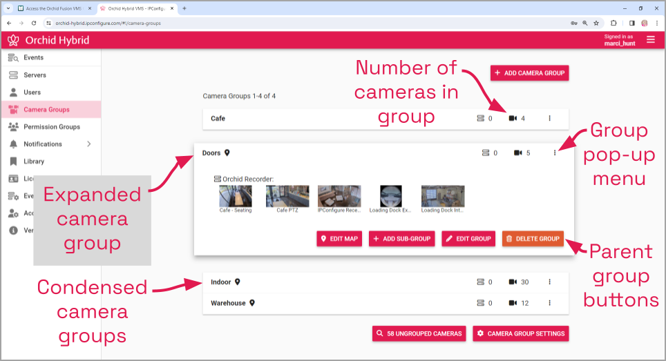 Access the Orchid Fusion VMS Camera Group List - Orchid Hybrid/Fusion ...