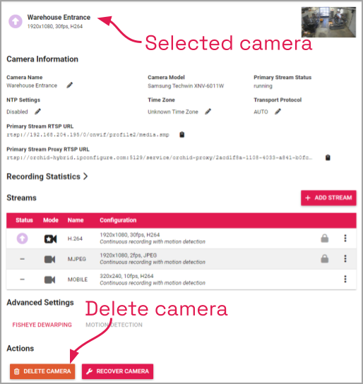 Removing Cameras - Orchid Hybrid/Fusion VMS Administrator Guide - 24.3