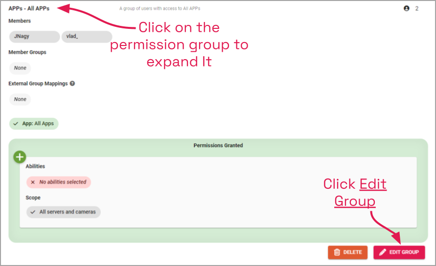 Edit Permission Group - Orchid Fusion/Hybrid VMS Administrator Guide - 23.12