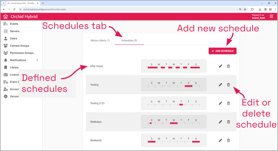 Adding Schedules - Orchid Hybrid/Fusion VMS Administrator Guide - 23.12