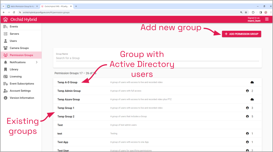 Add a Permission Group for Active Directory - Orchid Hybrid/Fusion VMS ...