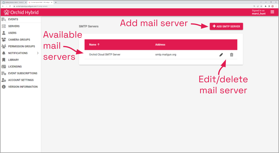 SMTP Servers - Orchid Hybrid/Fusion VMS Administrator Guide - 24.3