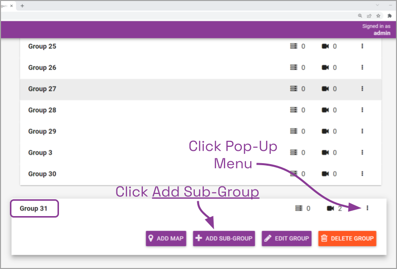 Add a Camera Sub-Group - Orchid Hybrid/Fusion VMS Administrator Guide - 23.3