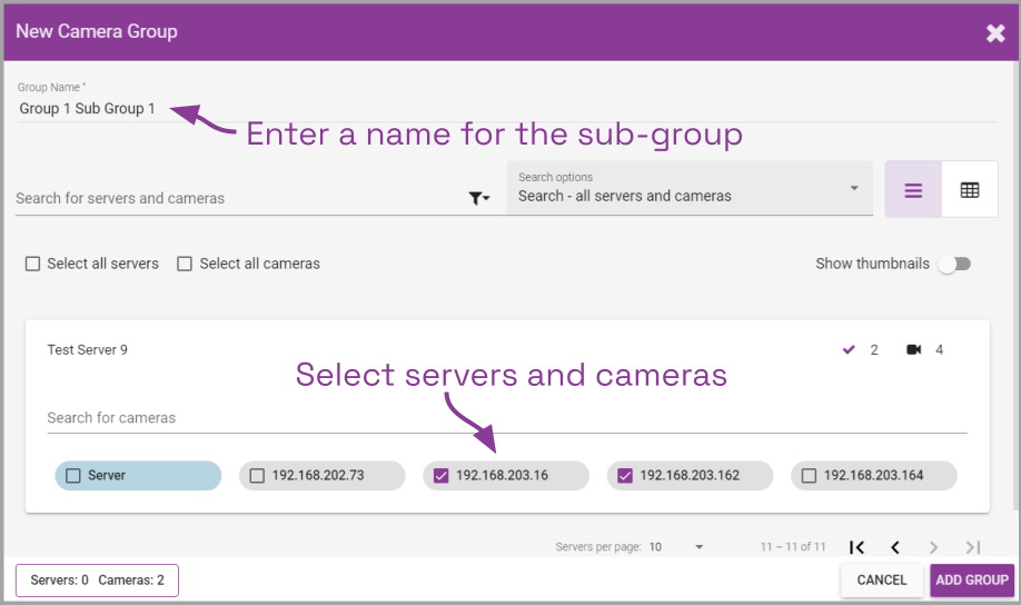 Add a Camera Sub-Group - Orchid Hybrid/Fusion VMS Administrator Guide ...