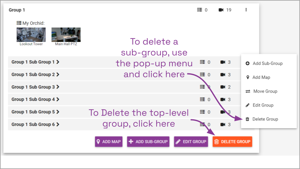 Delete a Camera Group - Orchid Fusion/Hybrid VMS Administrator Guide ...