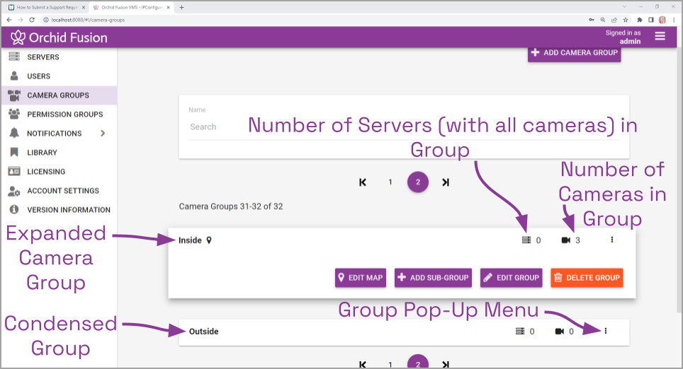 Access the Orchid Fusion VMS Camera Group List - Orchid Hybrid/Fusion ...