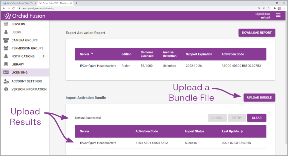 Upload an Activation Bundle - Orchid Hybrid/Fusion VMS Administrator ...