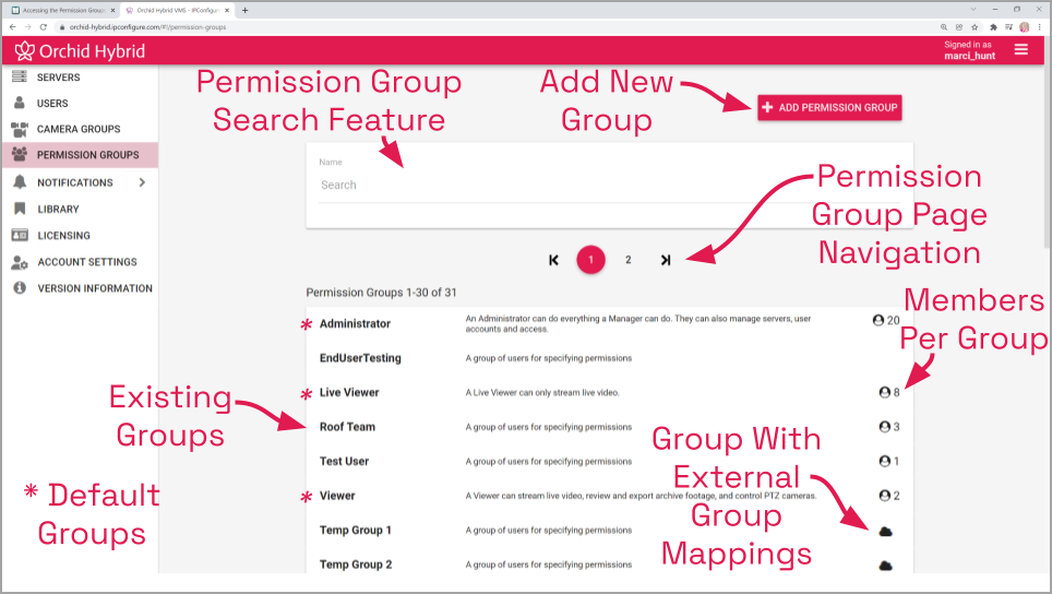 Accessing the Permission Groups - Orchid Hybrid/Fusion VMS ...
