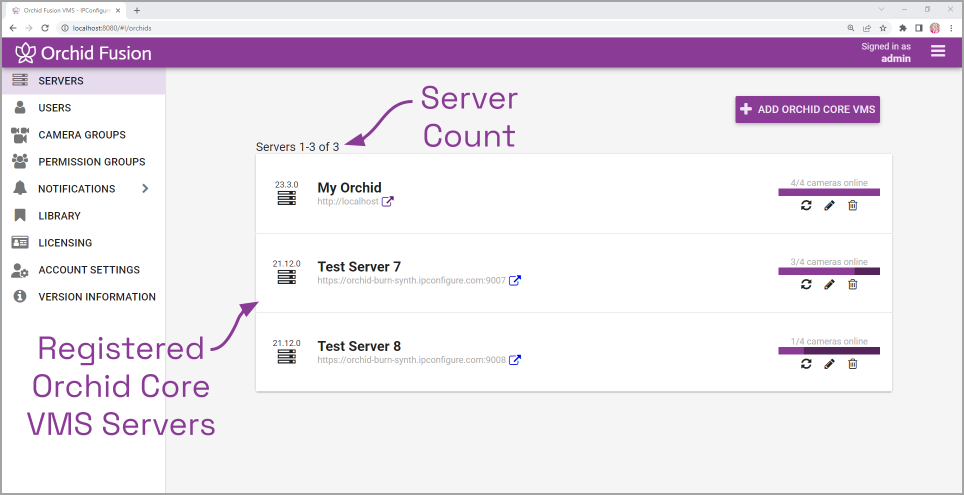 Managing Orchid Core VMS Servers - Orchid Hybrid/Fusion VMS Administrator Guide - 23.3