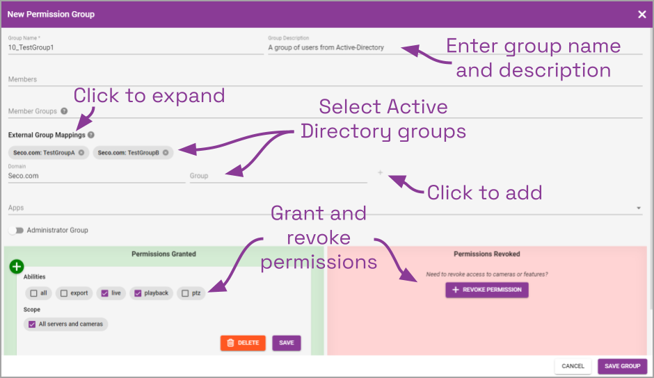 Add a Permission Group for Active Directory - Orchid Hybrid/Fusion VMS ...