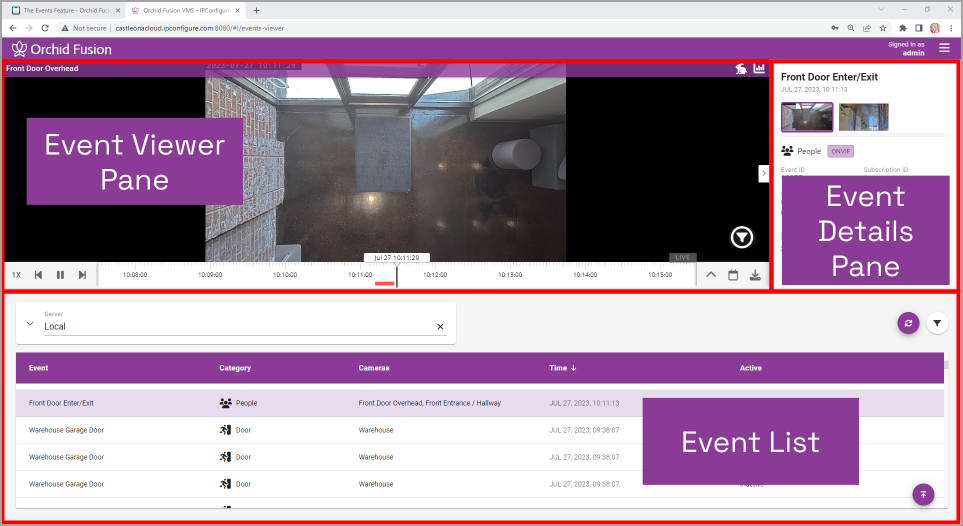 Working with the Events Screen - Orchid Fusion/Hybrid VMS User Guide - 23.6