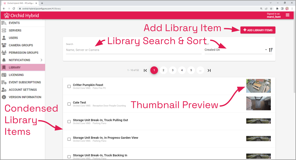 Access the Library Feature - Orchid Hybrid/Fusion VMS Administrator Guide - 23.6