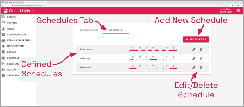 Adding Schedules - Orchid Hybrid/Fusion VMS Administrator Guide - 23.6
