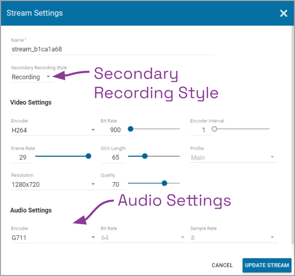 Camera Stream Settings - Orchid Hybrid/Fusion VMS Administrator Guide - 23.6