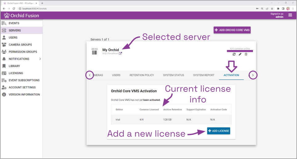 The Activation Tab - Orchid Hybrid/Fusion VMS Administrator Guide - 23.6
