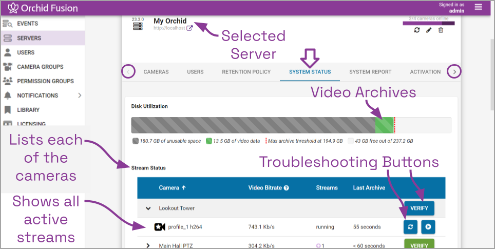 The System Status Tab - Orchid Hybrid/Fusion VMS Administrator Guide - 23.6