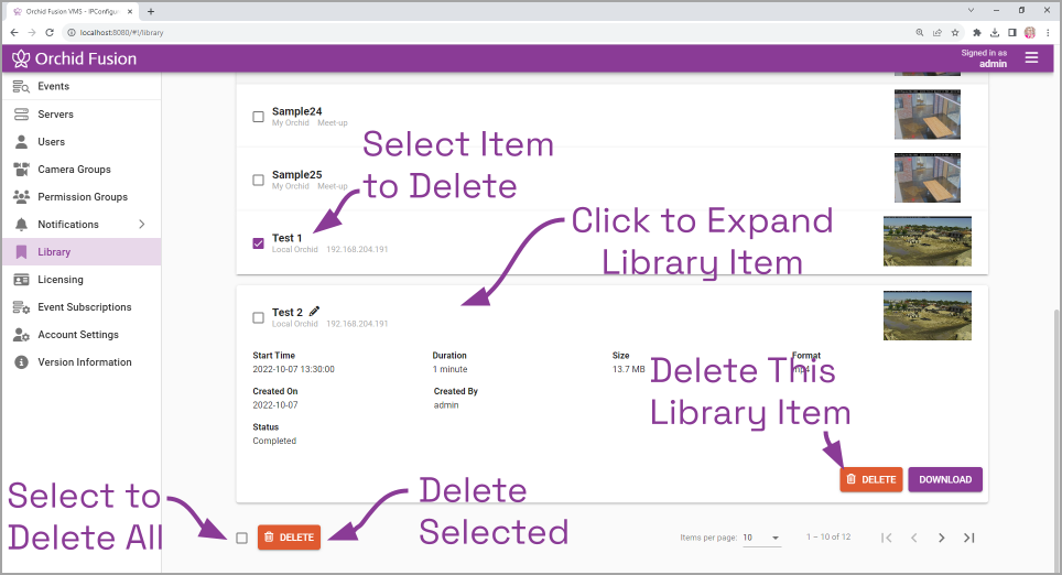 Delete a Library Item - Orchid Hybrid/Fusion VMS Administrator Guide ...