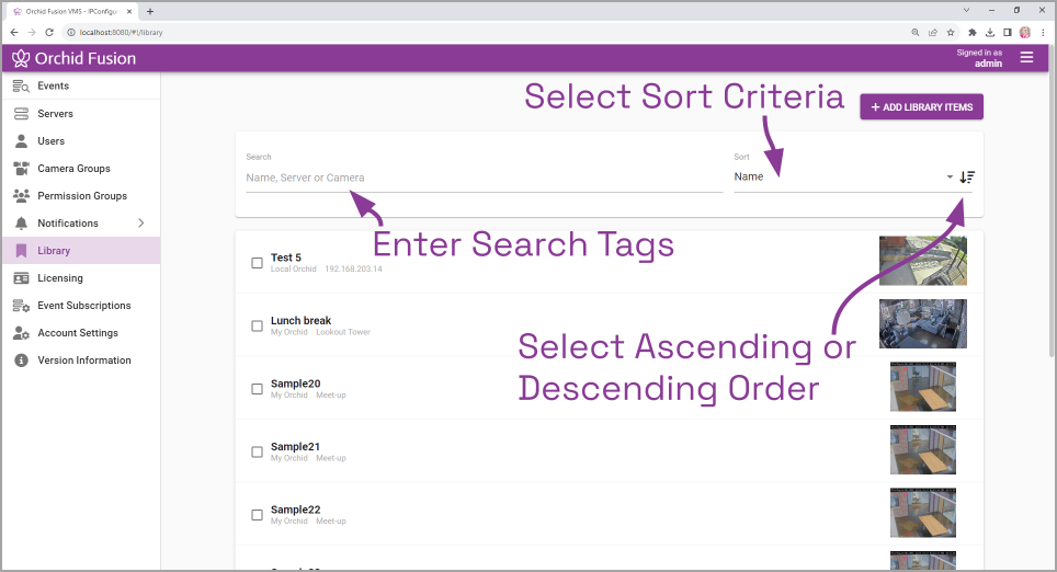 Search / Sort Library Items - Orchid Hybrid/Fusion VMS Administrator ...