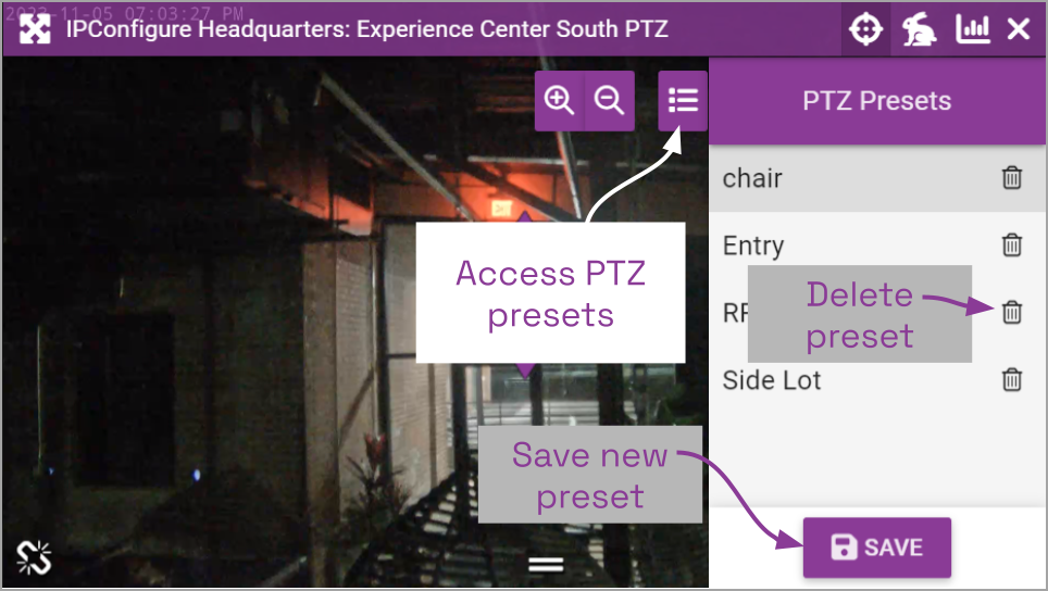 Managing PTZ Presets - Orchid Fusion/Hybrid VMS Administrator Guide - 23.12